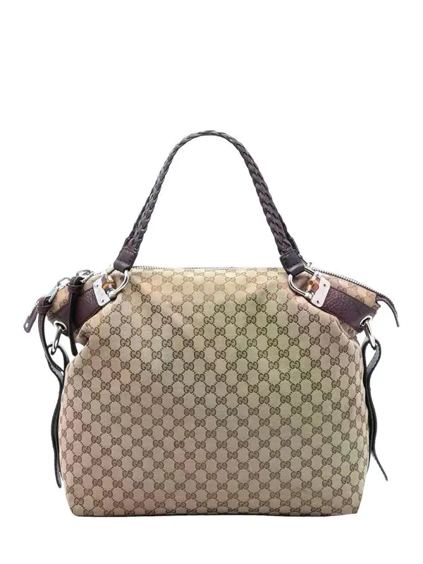 Gucci Large Gg Canvas Bamboo Bar Tote Bag - Brown
