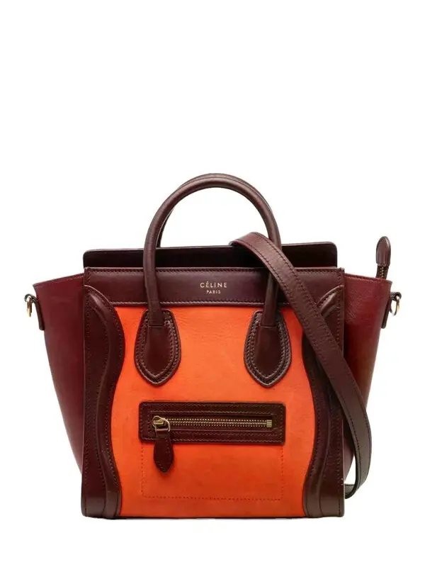 Celine 2014 Nano Tricolor Nubuck And Calfskin Luggage Tote - Orange