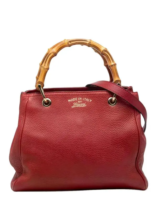 Gucci Small Calfskin Bamboo Shopper Satchel - Red