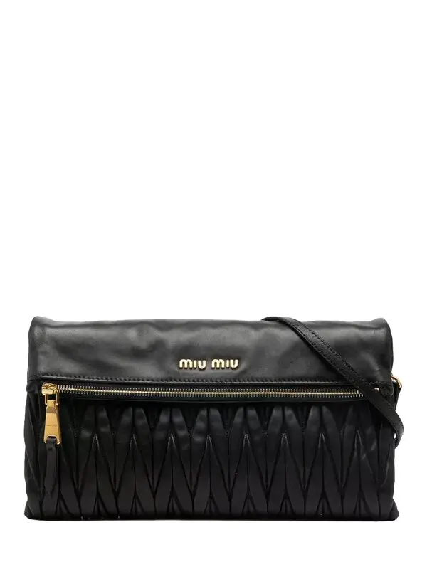 Miu Miu Matelasse Nappa Leather Fold Over Crossbody Bag - Black