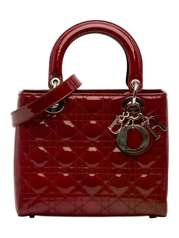 Dior 2017 Lady Medium Patent Cannage Satchel - Red