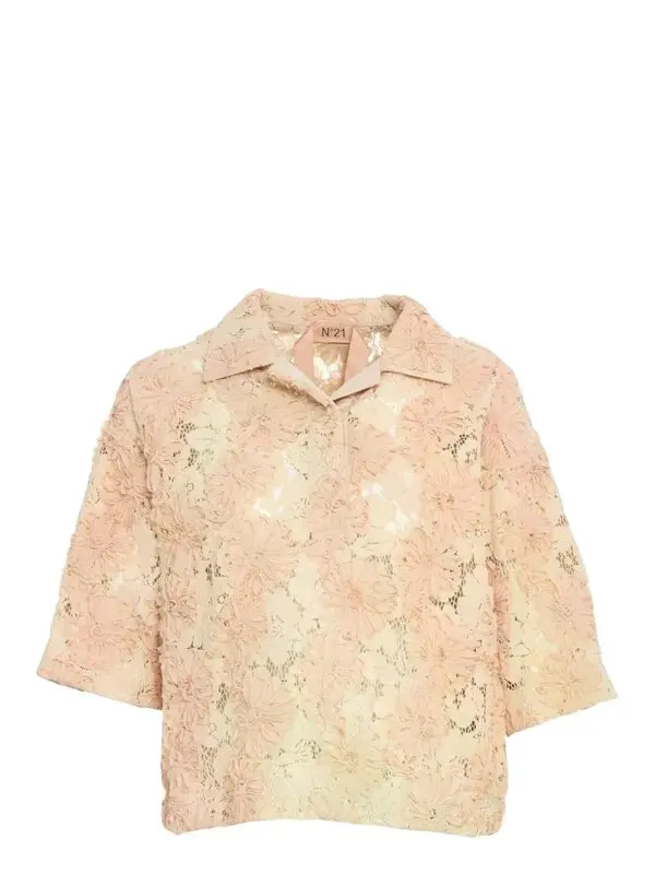N°21 Floral Polo Top - Neutrals