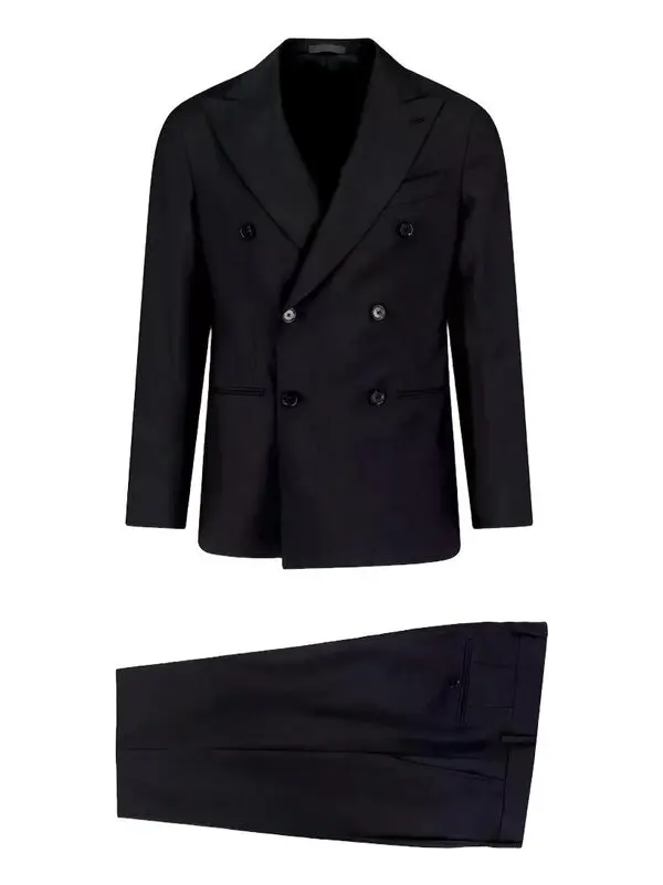 Caruso Double-breasted Suit - Black