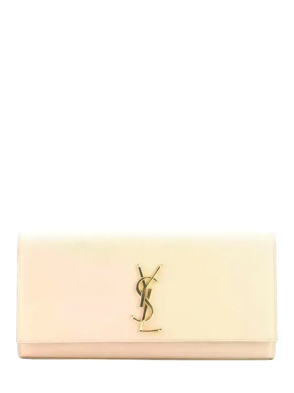 Saint Laurent Classic Monogram Leather Long Clutch - Neutrals