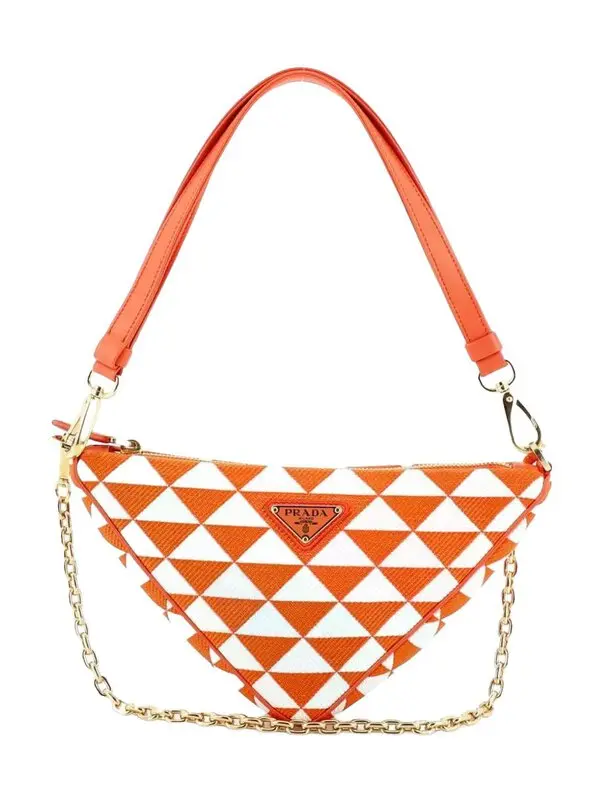 Prada Symbole Triangle Jacquard Mini Shoulder Bag - Orange