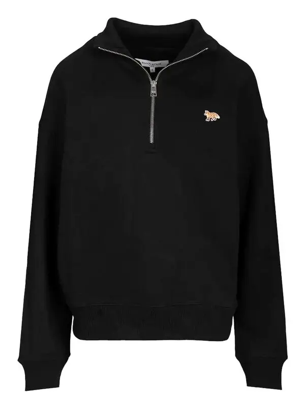 Maison Kitsuné Zipped Sweater With Logo Detail - Black