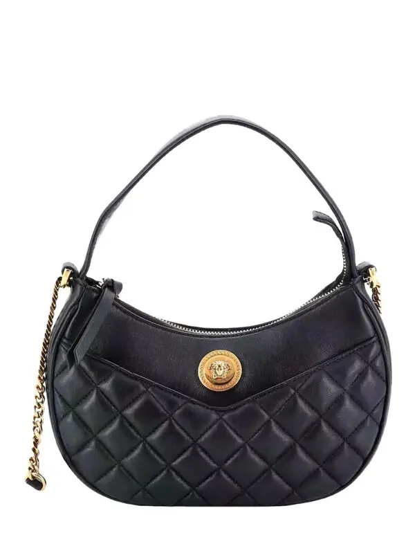 Versace Medusa Half Moon Quilted Leather Shoulder Bag - Black
