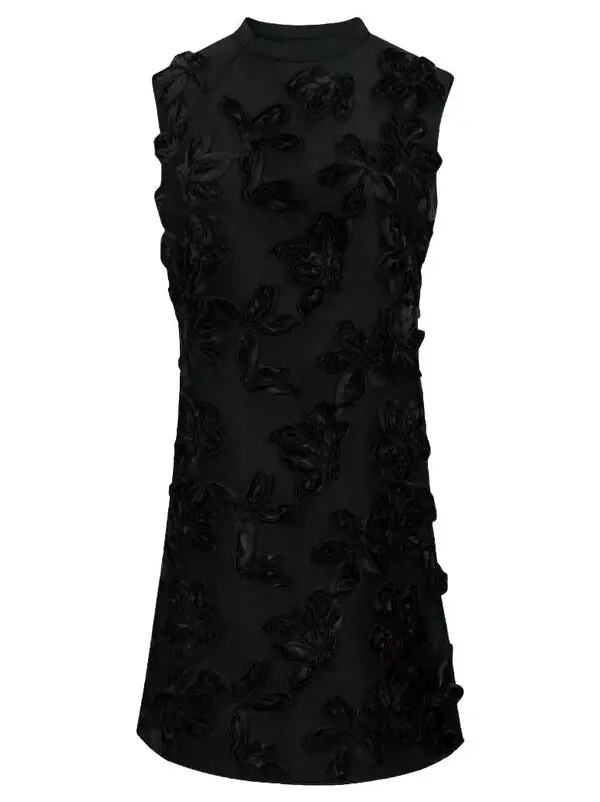 Shanghai Tang Floral-appliqué Mini Dress - Black