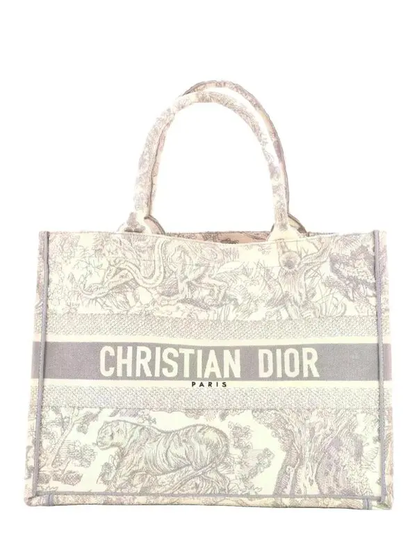 Dior Book Embroidered Canvas Medium Tote Bag - Grey