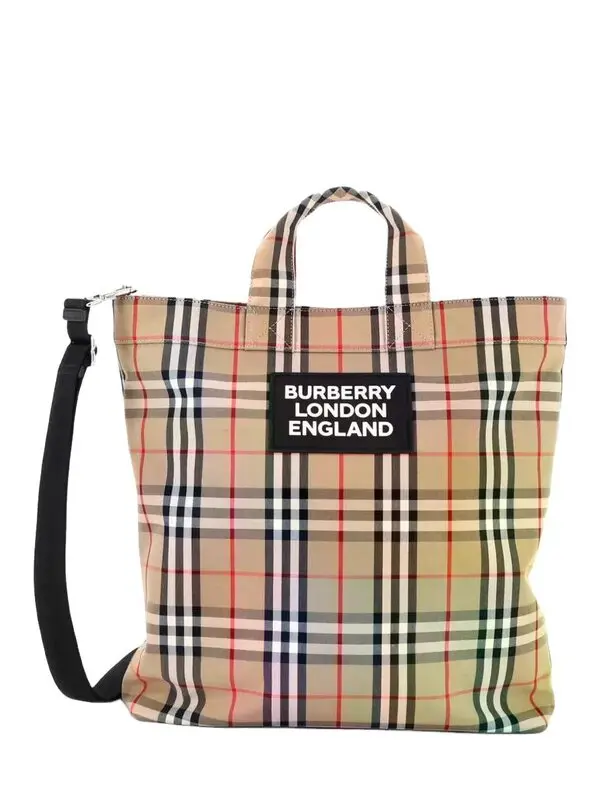 Burberry Artie Convertible Vintage Check Canvas Tote Bag - Brown