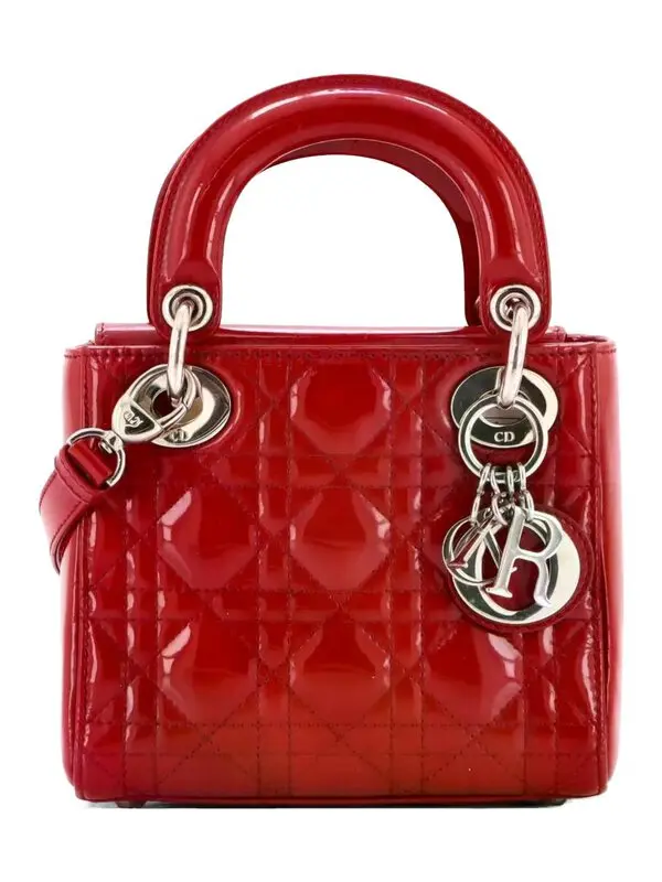 Dior Lady Cannage Quilt Patent Mini Satchel - Red