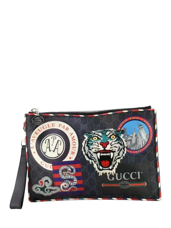 Gucci Night Courrier Pouch Gg Coated Canvas Clutch - Black