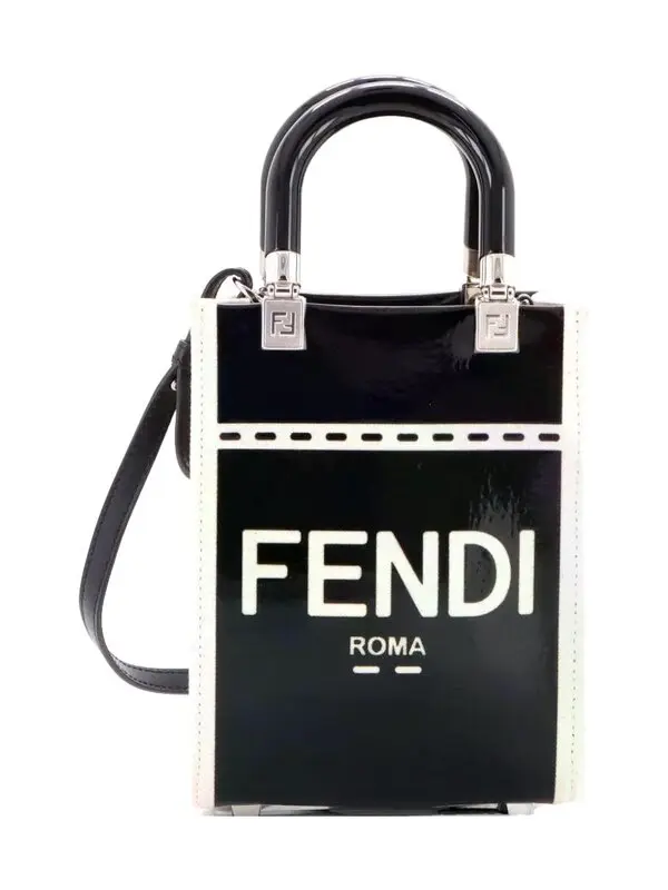 Fendi Sunshine Shopper Tote Patent And Canvas Mini Crossbody Bag - Black