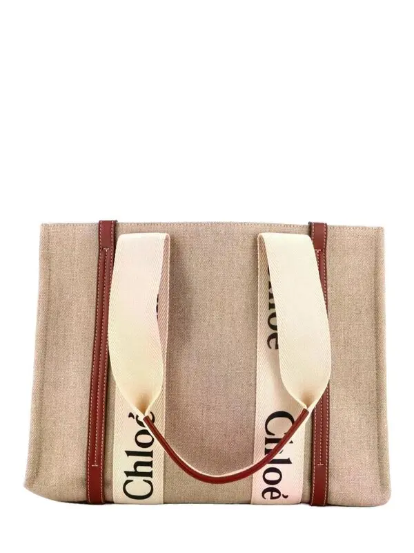 Chloé Woody Canvas And Leather Medium Tote - Brown