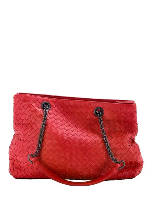 Bottega Veneta Double Chain Intrecciato Nappa Medium Tote Bag - Red
