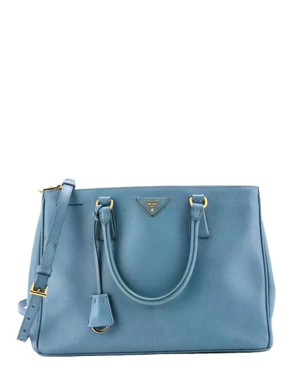 Prada Double Zip Lux Saffiano Leather Medium Tote Bag - Blue