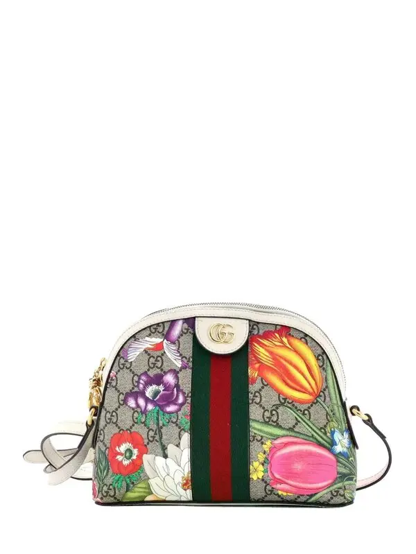 Gucci Ophidia Dome Small Crossbody Bag Flora Gg Coated Canvas - Brown