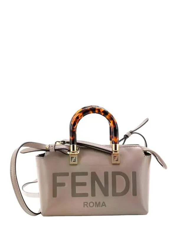 Fendi Logo The Way Top Handle Bag Embossed Leather Mini - Brown