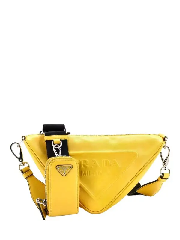 Prada Triangle Logo Zip Leather Small Crossbody Bag - Yellow