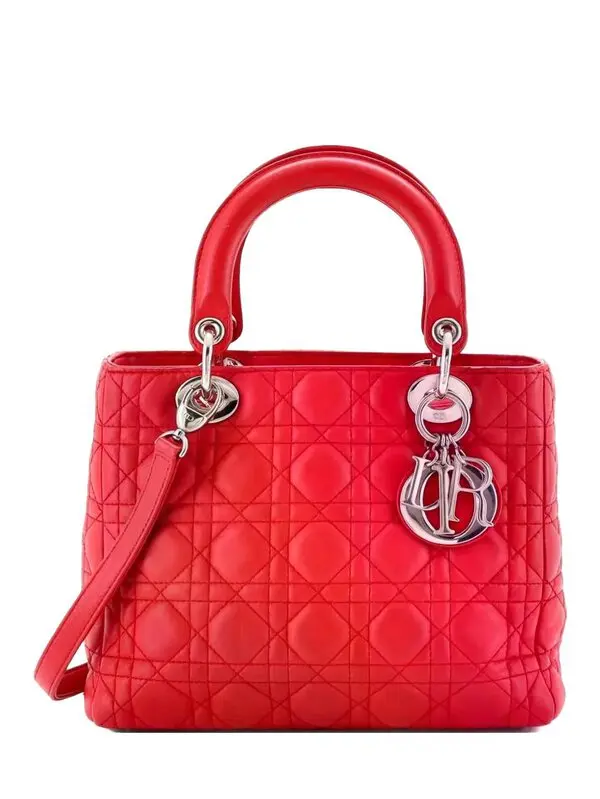 Dior Lady Bag Cannage Quilt Lambskin Medium Satchel - Red