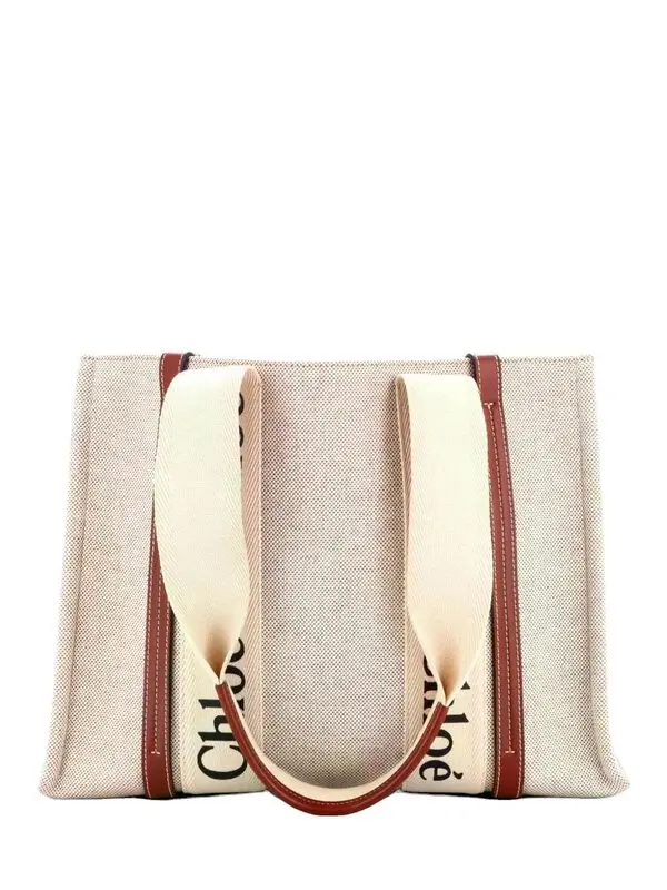 Chloé Woody Canvas And Leather Medium Tote Bag - Neutrals