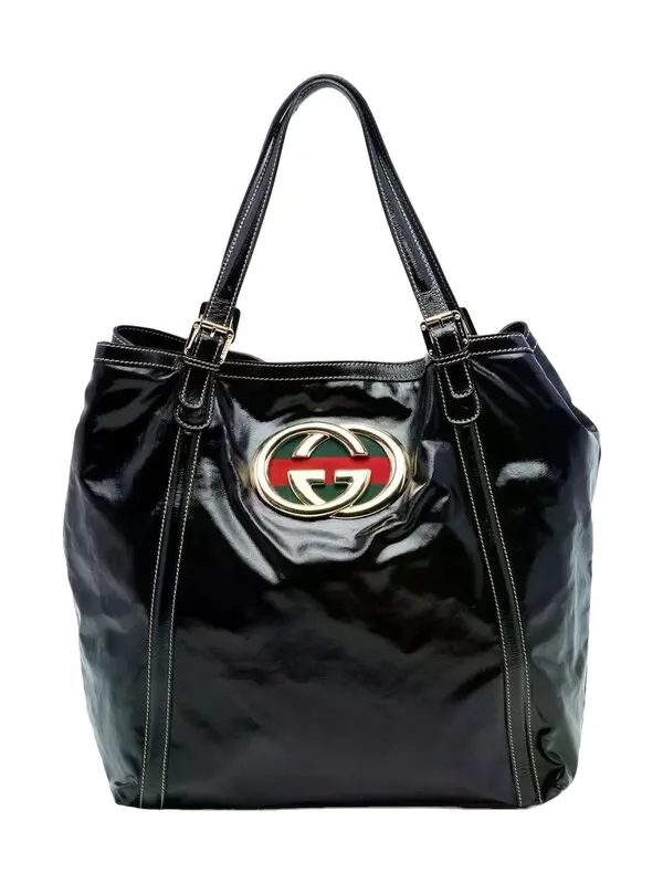 Gucci Patent Dialux Britt Web Tote Bag - Black