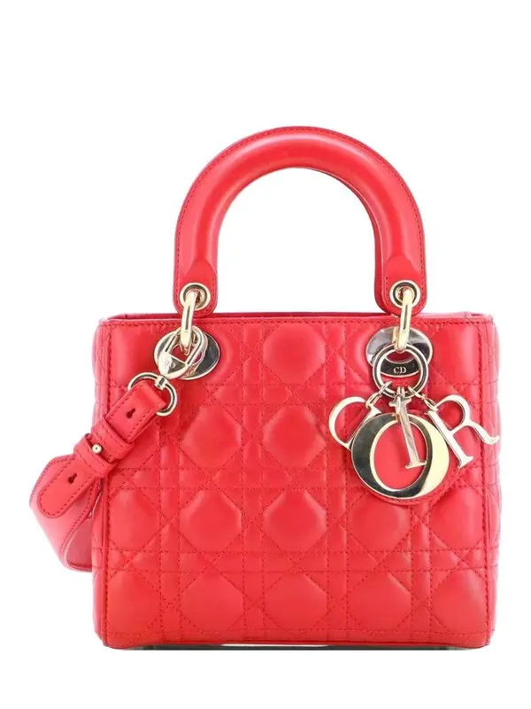 Dior My Lady Bag Cannage Quilt Lambskin Satchel - Red