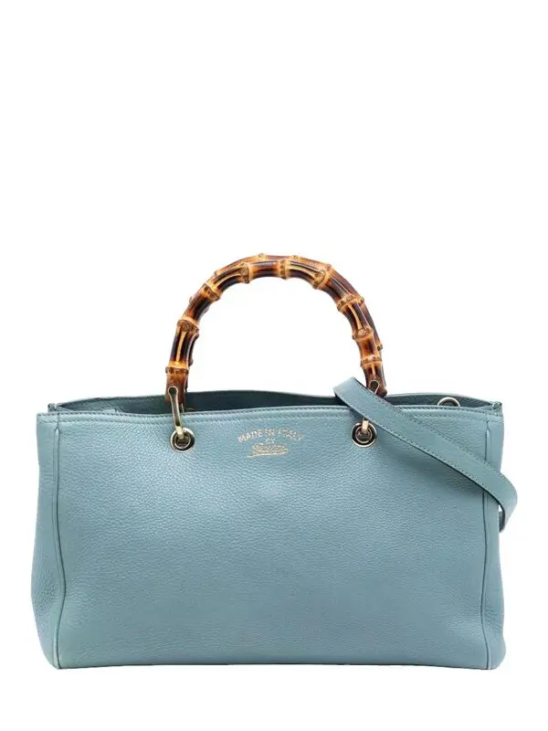 Gucci Medium Calfskin Bamboo Shopper Satchel - Blue