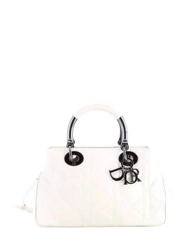 Dior Lady 95.22 Cannage Embossed Leather Medium Tote Bag - White
