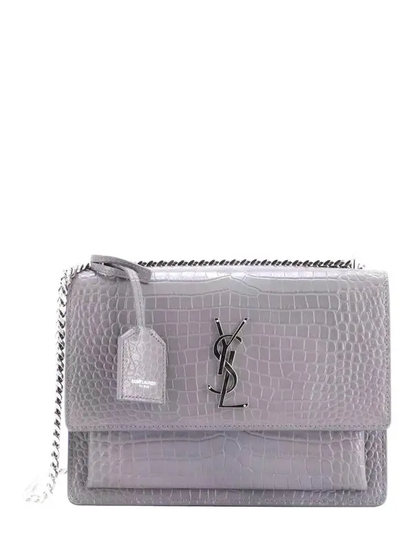Saint Laurent Sunset Crocodile Embossed Leather Medium Crossbody Bag - Grey