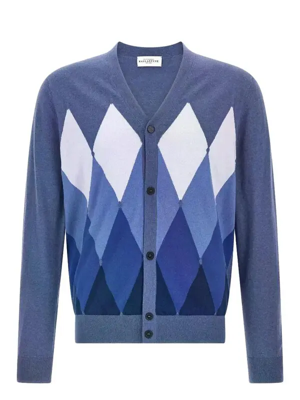 BALLANTYNE V-neck Argyle Cardigan - Blue