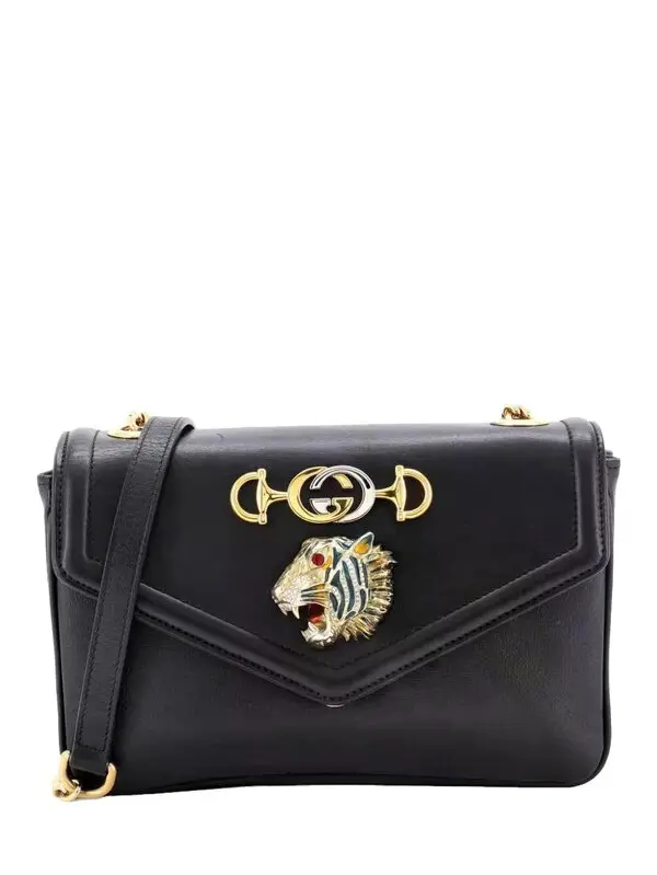 Gucci Rajah Chain Leather Medium Shoulder Bag - Black