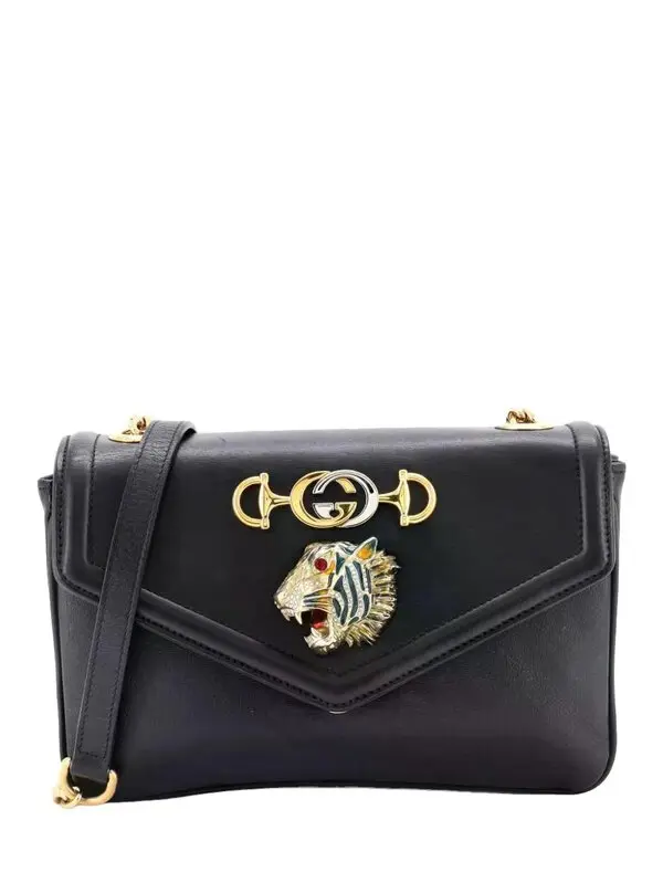 Gucci Rajah Chain Leather Medium Shoulder Bag - Black