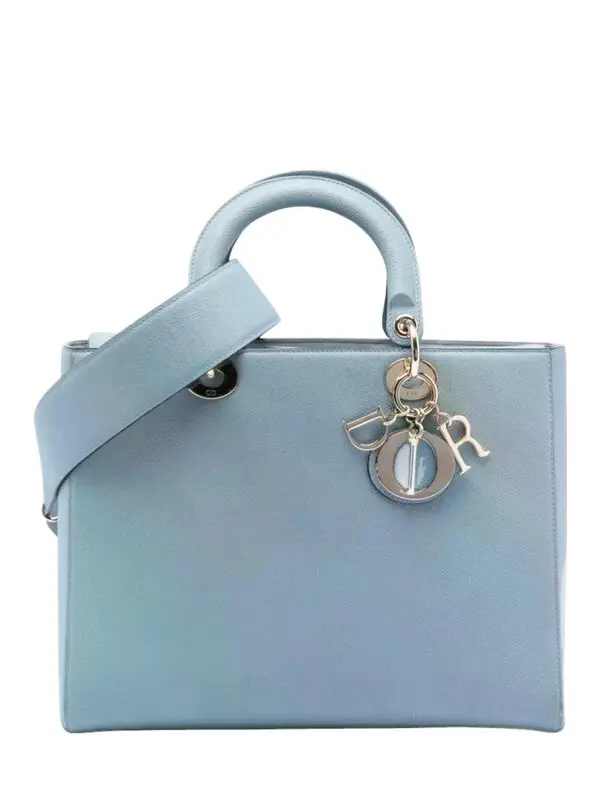 Dior 2018 Large Grained Calfskin Lady Satchel - Blue