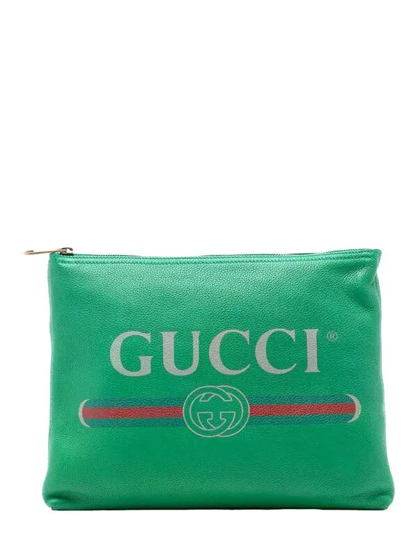 Gucci Leather Logo Portfolio Clutch - Green