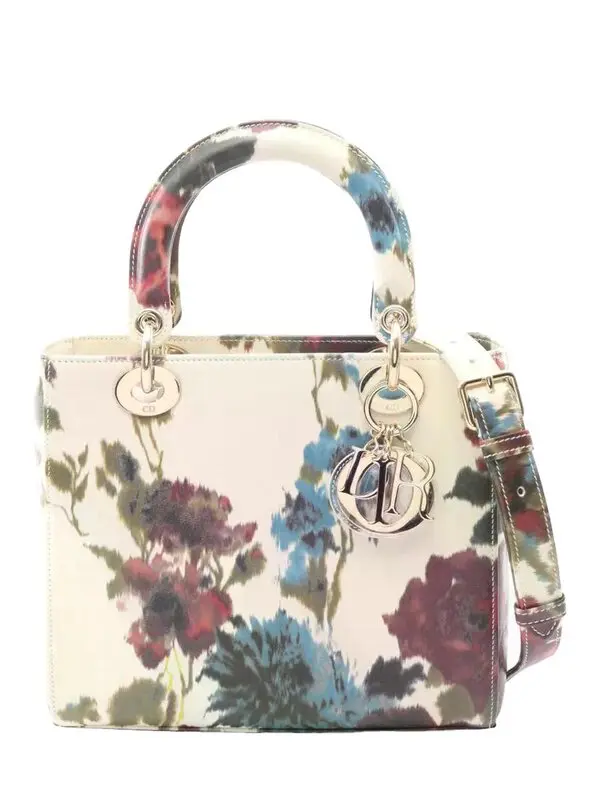 Dior 2010-2025 Medium Floral Printed Lady Satchel - White