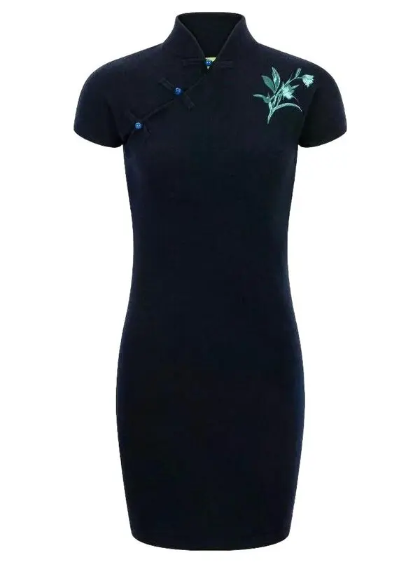 Shanghai Tang Floral Embroidered Dress - Blue
