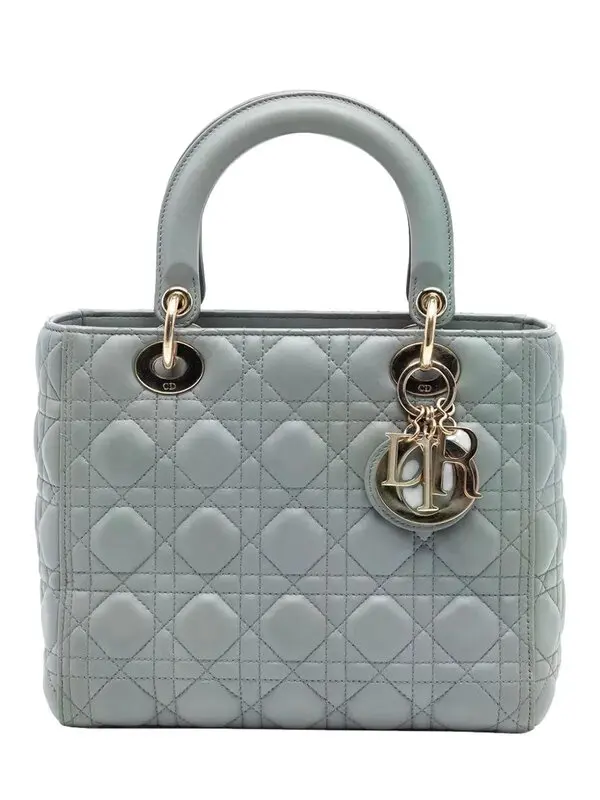 Dior 2020 Medium Lambskin Cannage Lady Satchel - Grey