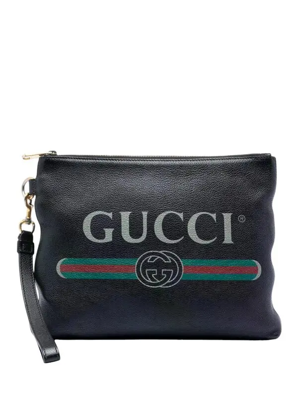 Gucci Leather Logo Clutch - Black