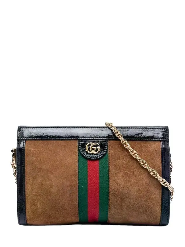 Gucci Small Suede Web Ophidia Chain Crossbody Bag - Black