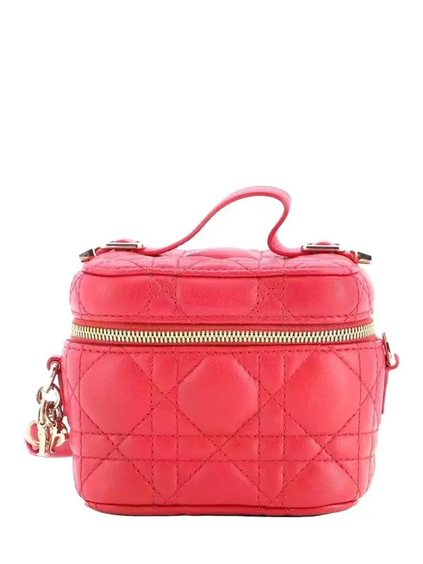 Dior Lady Vanity Case Cannage Quilt Lambskin Micro Crossbody Bag - Red