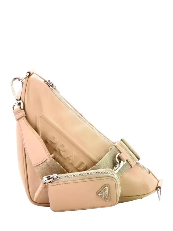 Prada Triangle Logo Zip Leather Small Crossbody Bag - Neutrals