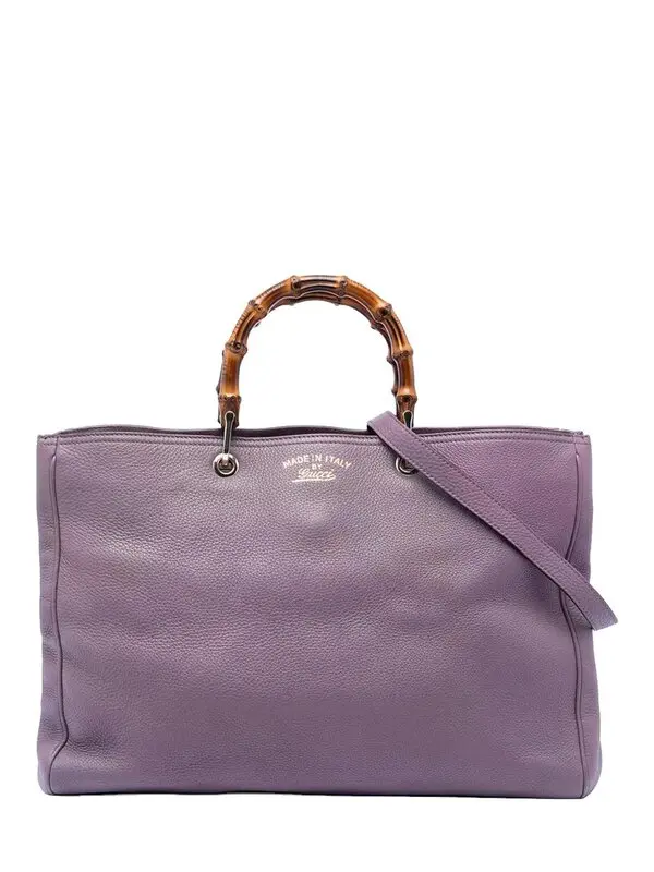 Gucci Large Calfskin Bamboo Shopper Satchel - Purple
