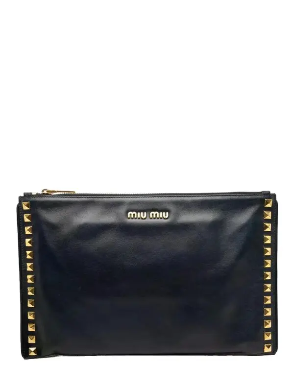 Miu Miu Studded Leather Zip Clutch - Blue