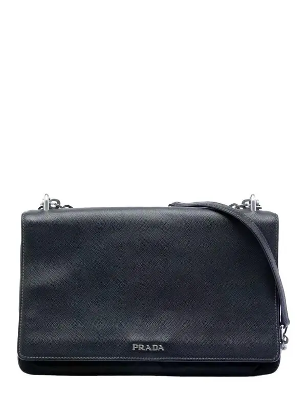 Prada Saffiano Lux And Tessuto Chain Crossbody Bag - Black