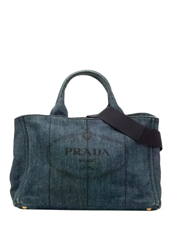 Prada Denim Canapa Logo Satchel 2013-2026 - Blue