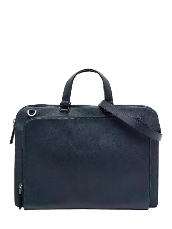 Prada Saffiano Travel Briefcase Business Bag - Blue