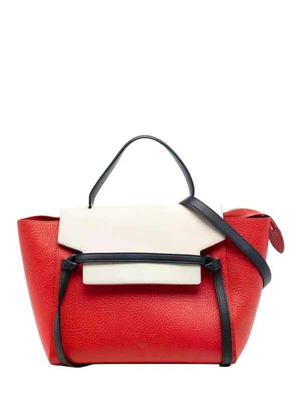 Celine Mini Tricolor Grained Calfskin Belt Bag Satchel 2015 - Red