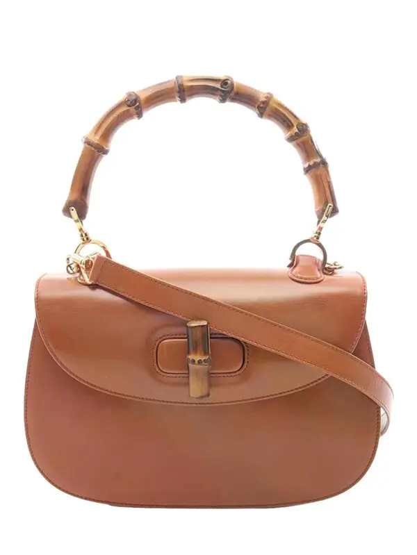 Gucci 20th Century Calfskin Bamboo Top Handle Satchel - Brown