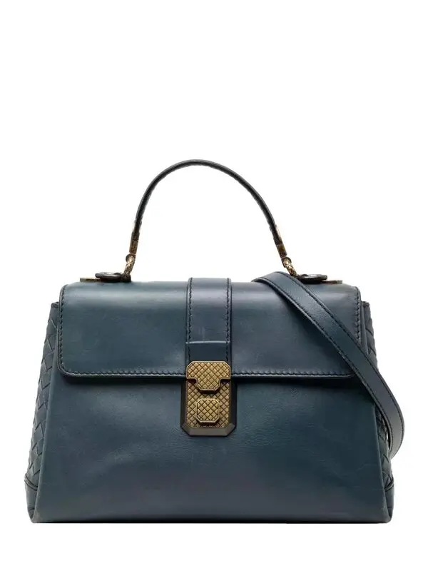 Bottega Veneta Small Intrecciato Trimmed Piazza Satchel - Blue